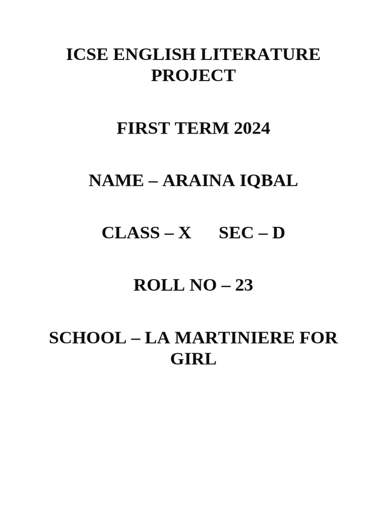 Icse English Literature Project | PDF