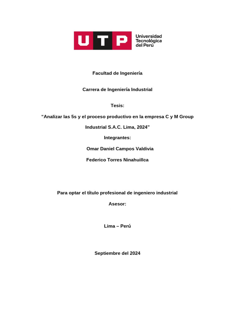 Tesis para Optar El Titulo Profesional de Ingeniero Industrial - Utp ...