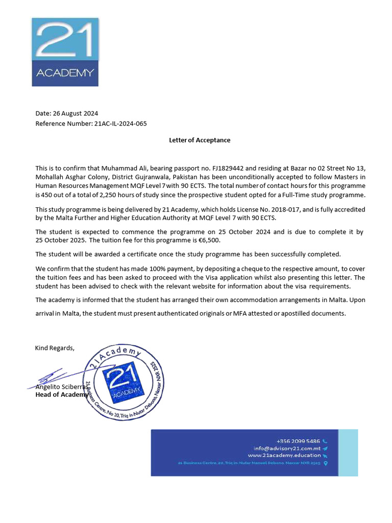 Letter of Acceptence | PDF