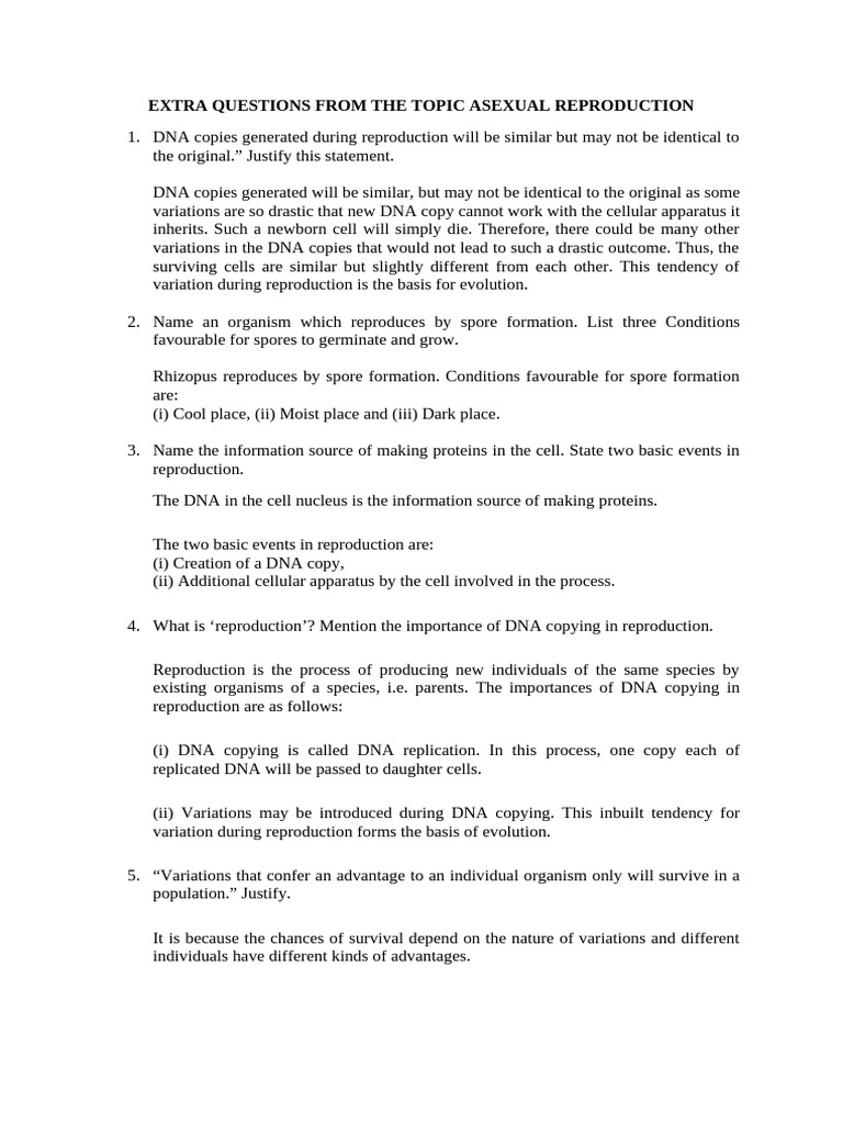 Asexual Reproduction: Key Concepts and Examples | PDF | Reproduction ...