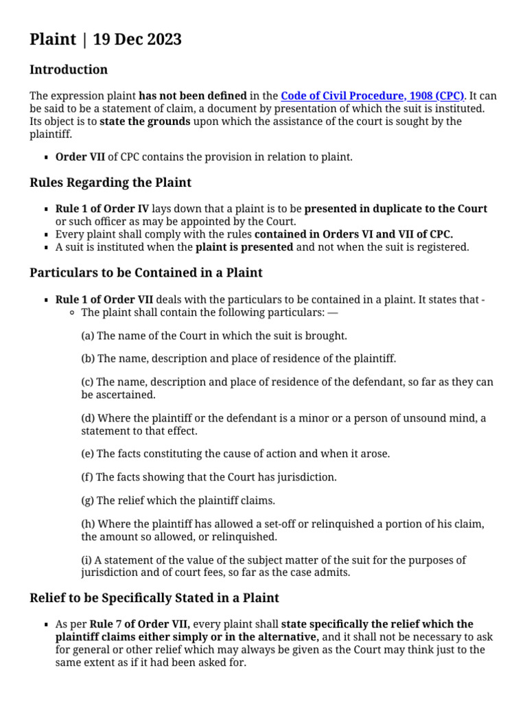 Plaint Order 7 | PDF