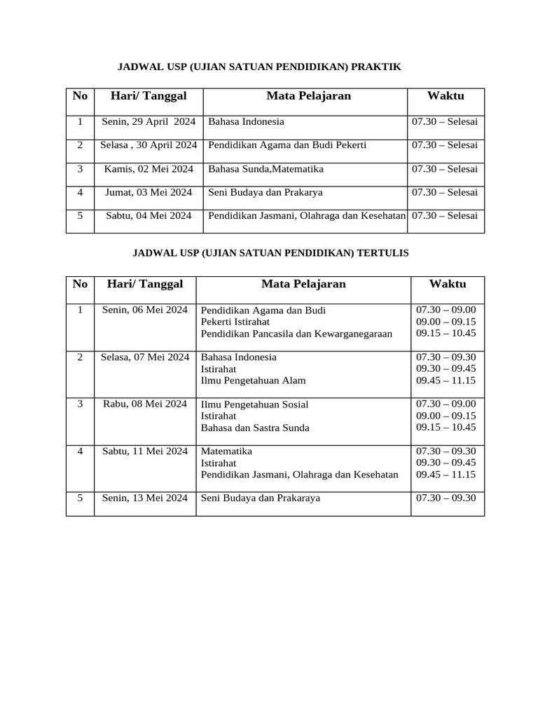 Jadwal Usp | PDF