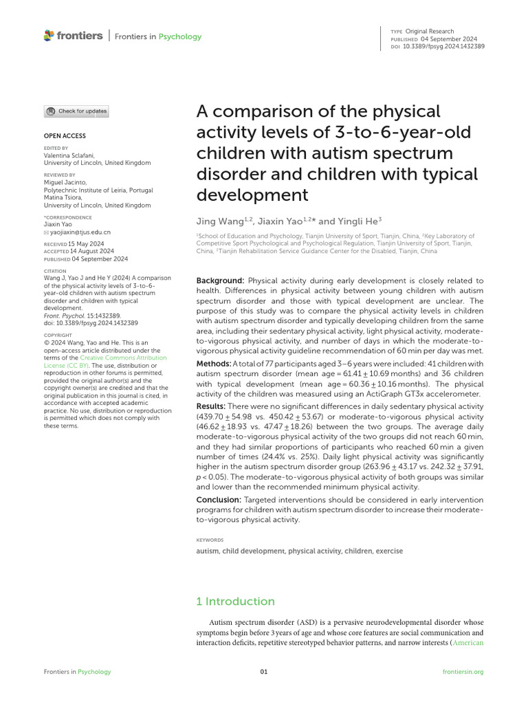 A Comparison of The Physical Activity Levels of 3 | PDF