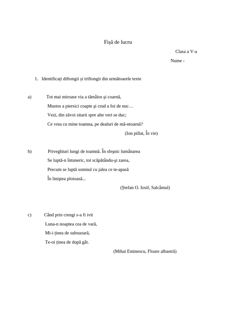 Fișă de lucru-DIFTONG-TRIFTONG-CLS5 | PDF