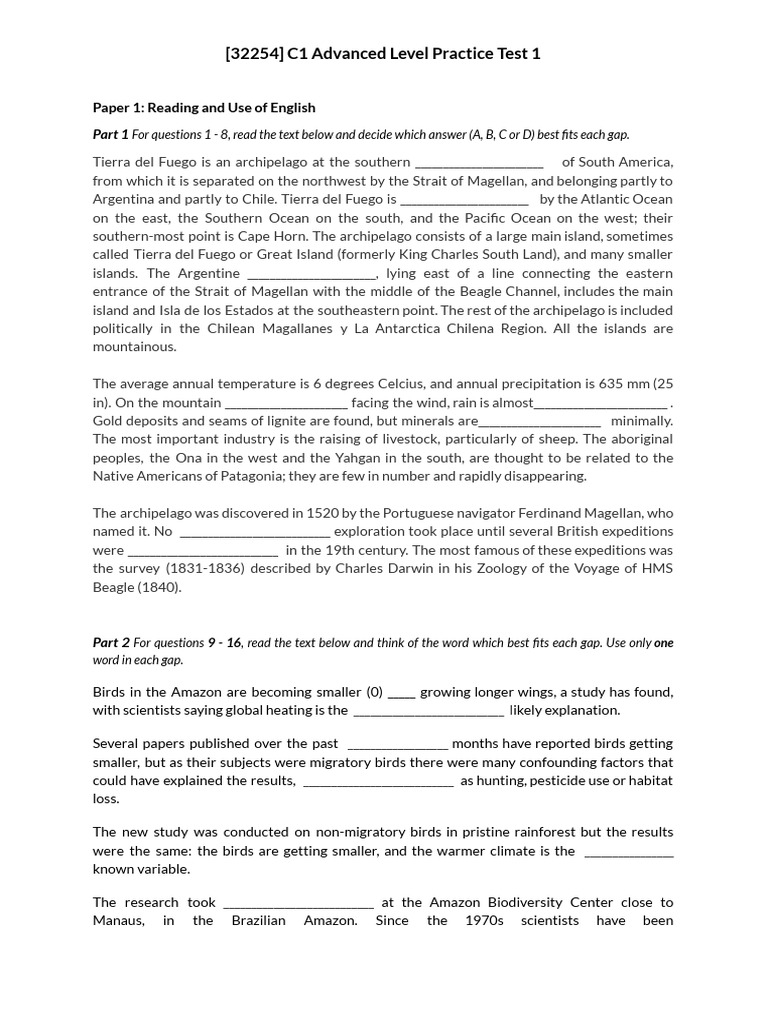 [32254] C1 Advanced Level Practice Test 1 | PDF
