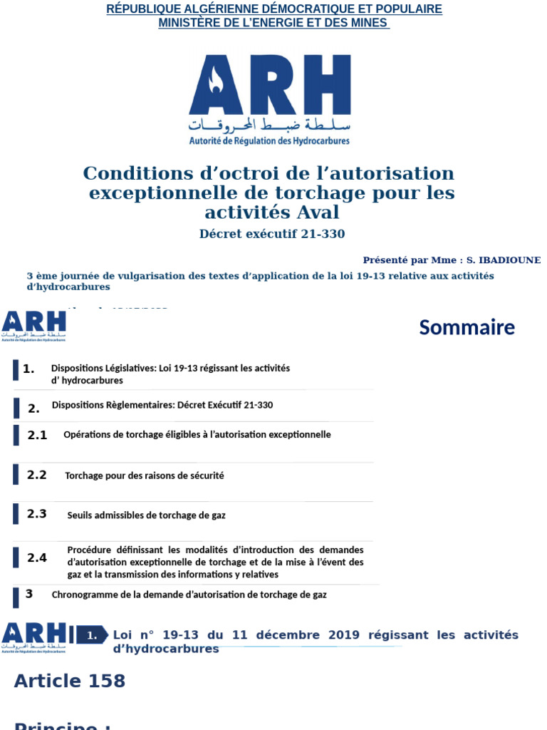 Présentation Décret Exécutif 21-330. Torchage Et Mise À L'évent Des Gaz 13.07.2022 VERSION ...