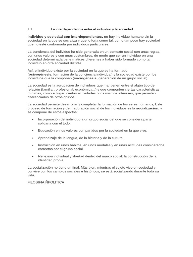 La Interdependencia Entre El Individuo y La Sociedad | PDF