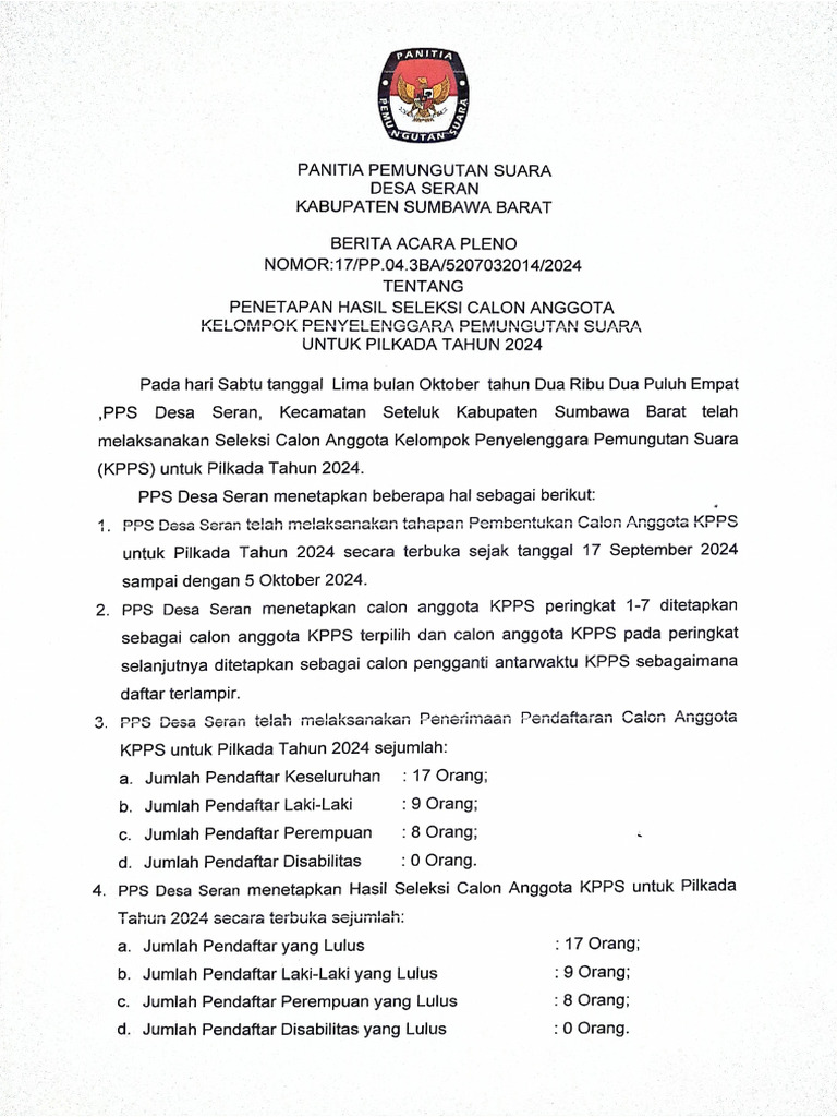 Ba Penetapan Hasil KKPS Seran | PDF