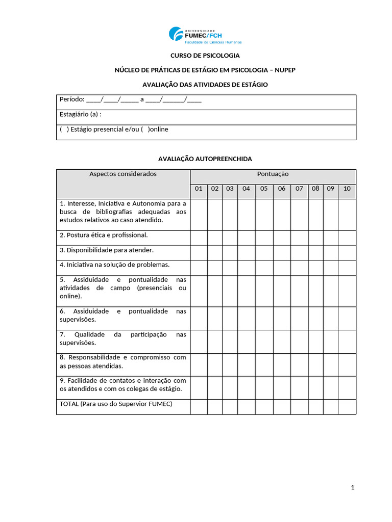 formulário auto-avaliação de estágio | PDF