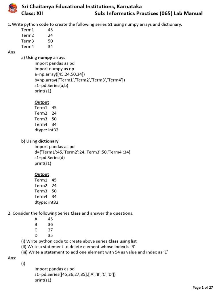 Class XII IP Lab Manual 2024-25 | PDF