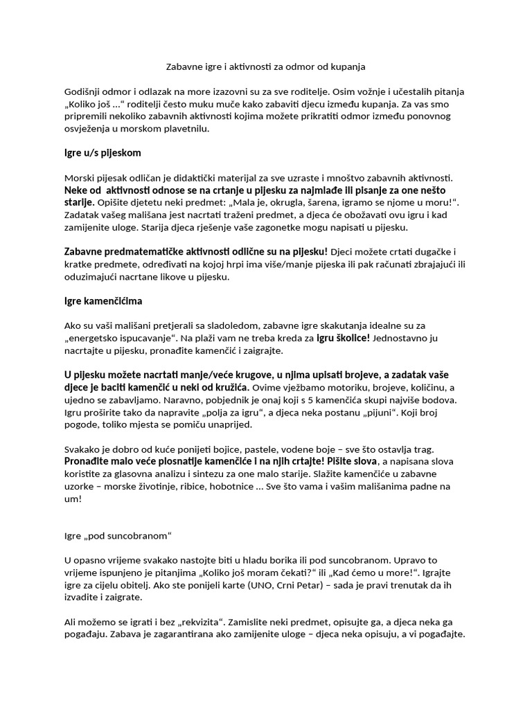Zabavne Igre I Aktivnosti Za Odmor Od Kupanja | PDF