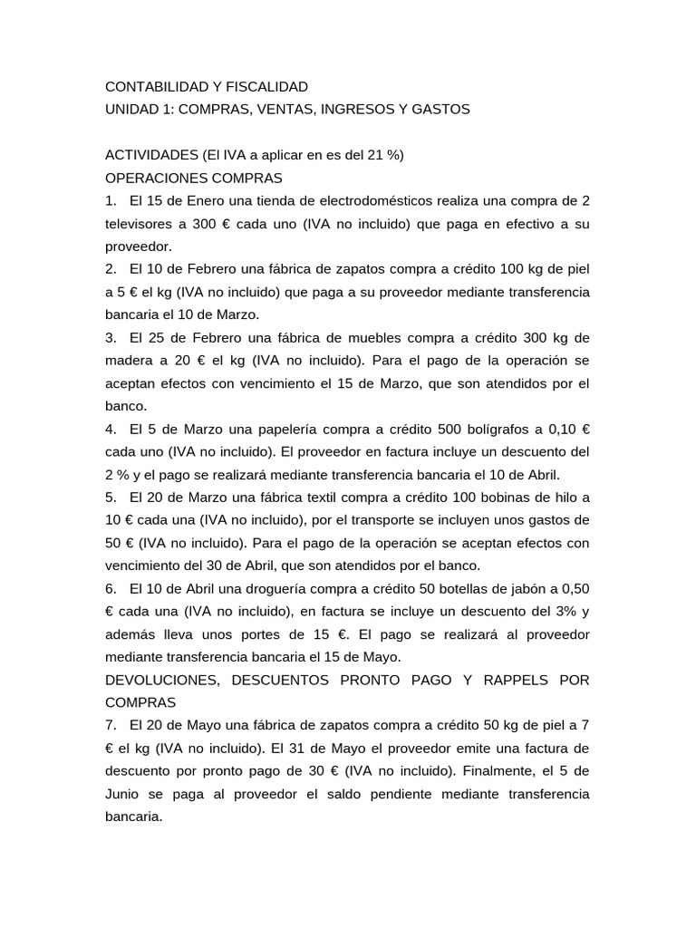 1 ACTIVIDADES CLASE COMPRAS, VENTAS, INGRESOS Y GASTOS Financieros | PDF