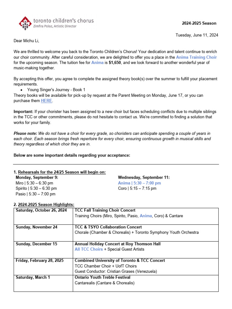 24-25 Anima Choir Placement Letter | PDF