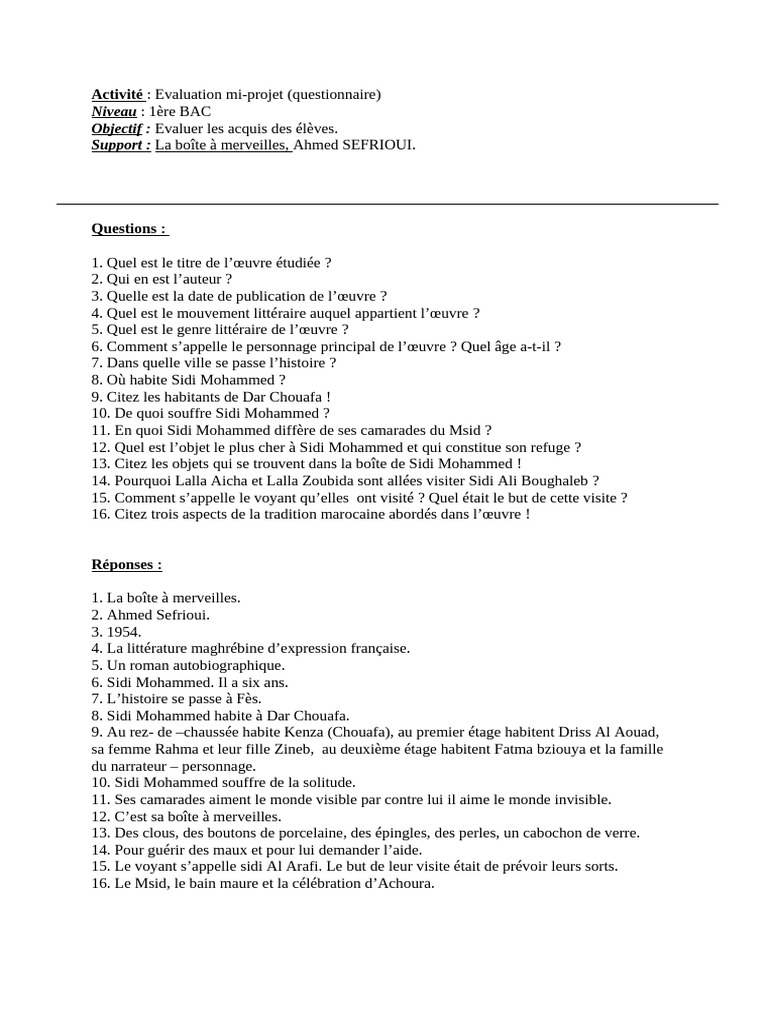 Questionnaire Test Mi Projet | PDF