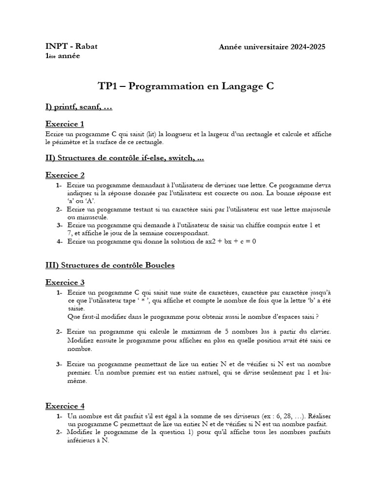 TP1-Programmation Langage C | PDF