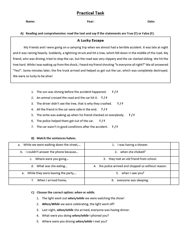 Practical Task - Past Continuous | PDF