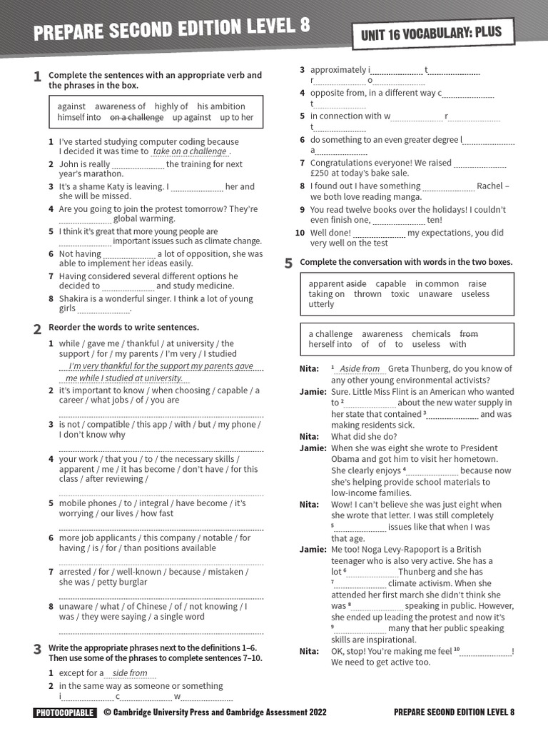 PREPARE L8 Vocabulary Unit 16 Plus | PDF