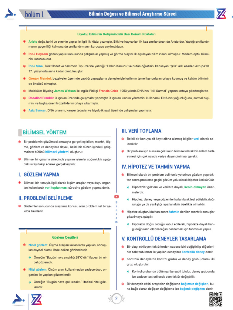 9.sinif Biyoloji Bilimsel Yontem Yen Mufredat Konu Anlatimi 2025 | PDF