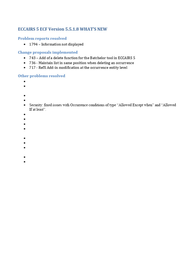 ECCAIRS ECF What Is New 5518 | PDF