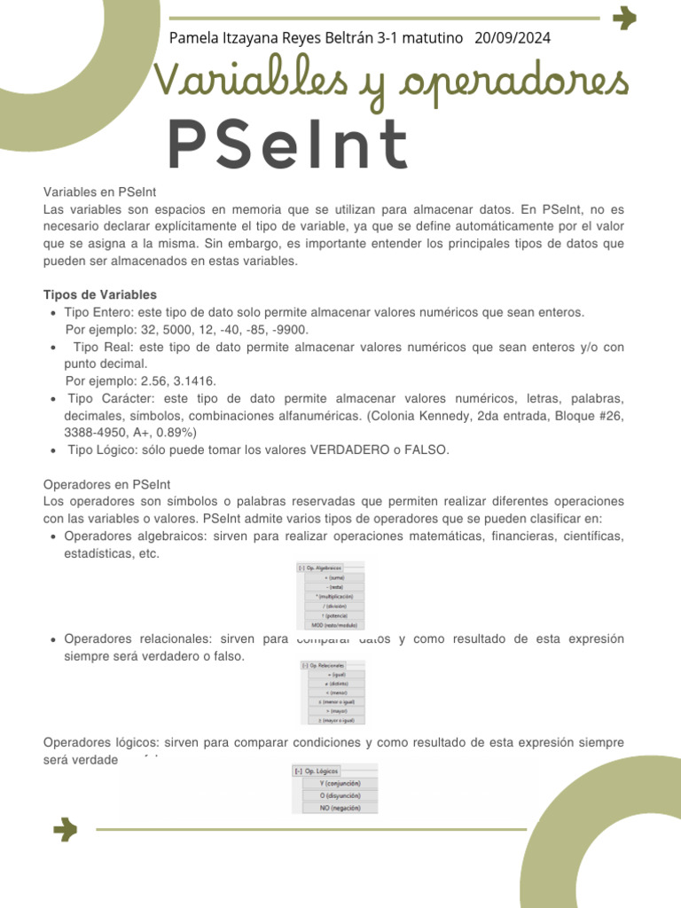 Variables y operadores de pseint | PDF