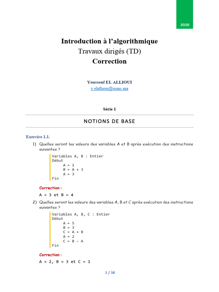 Informatique 2 - TDs - TD (Correction) | PDF