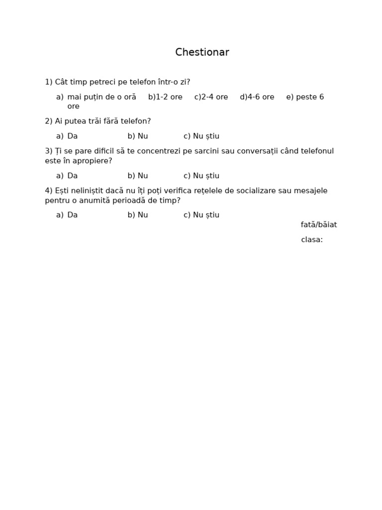 Chestionar Mate | PDF