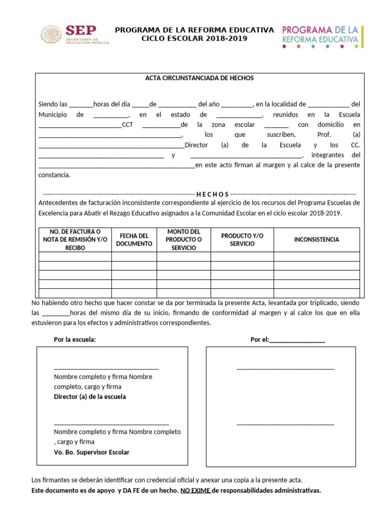 ACTA CIRCUNSTANCIADA DE HECHOS-2018-2019 | PDF ACTA CIRCUNSTANCIADA DE HECHOS-2018-2019 | PDF