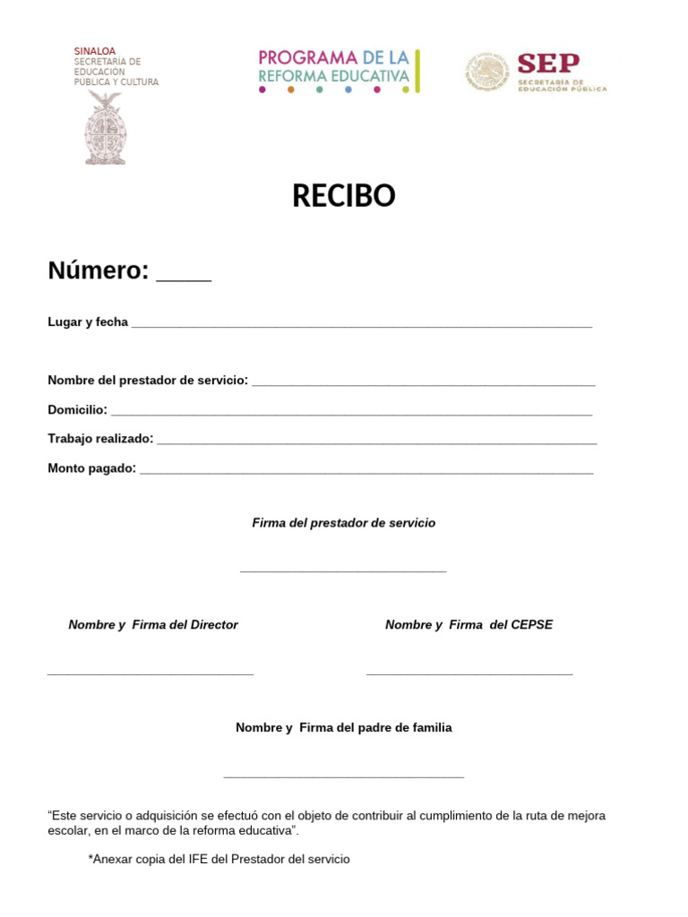 Recibo Pago en Efectivo Para Escuelas 2018-2019 | PDF