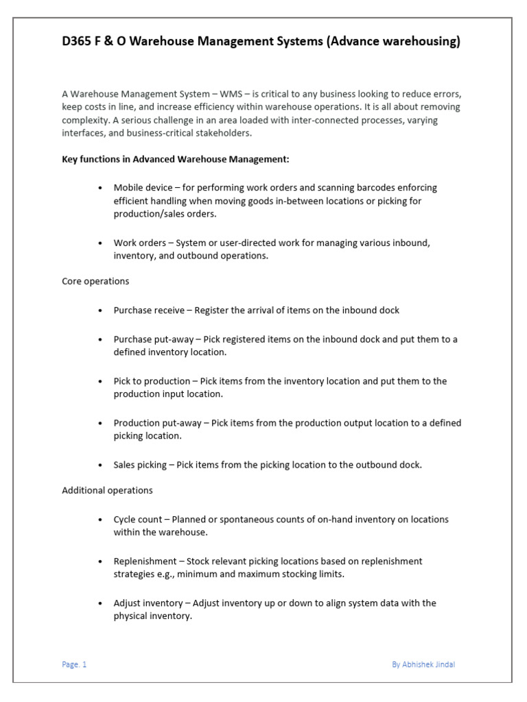 Advanced Warehouse Management in D365 | PDF | Warehouse | Finance ...