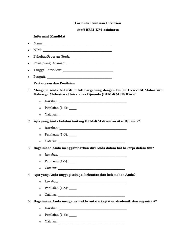 Formulir Penilaian Interview | PDF