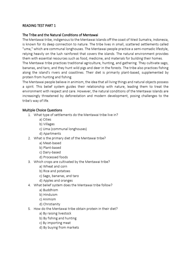 READING TEST PART 1 (For Students) | PDF