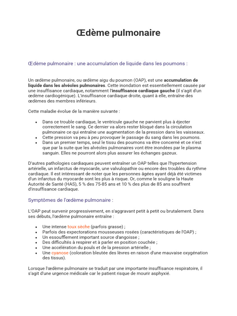 Comment Traiter Un Œdème Pulmonaire – FYNSR