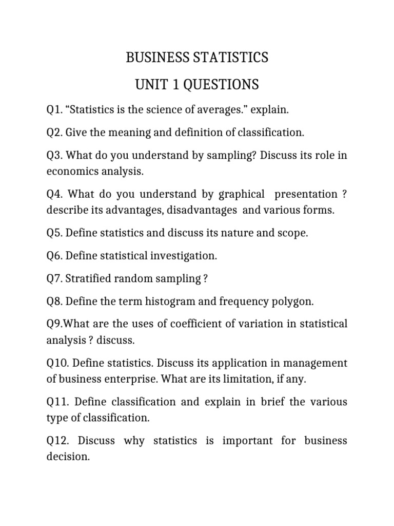 Business Statistics Privious Questions . | PDF
