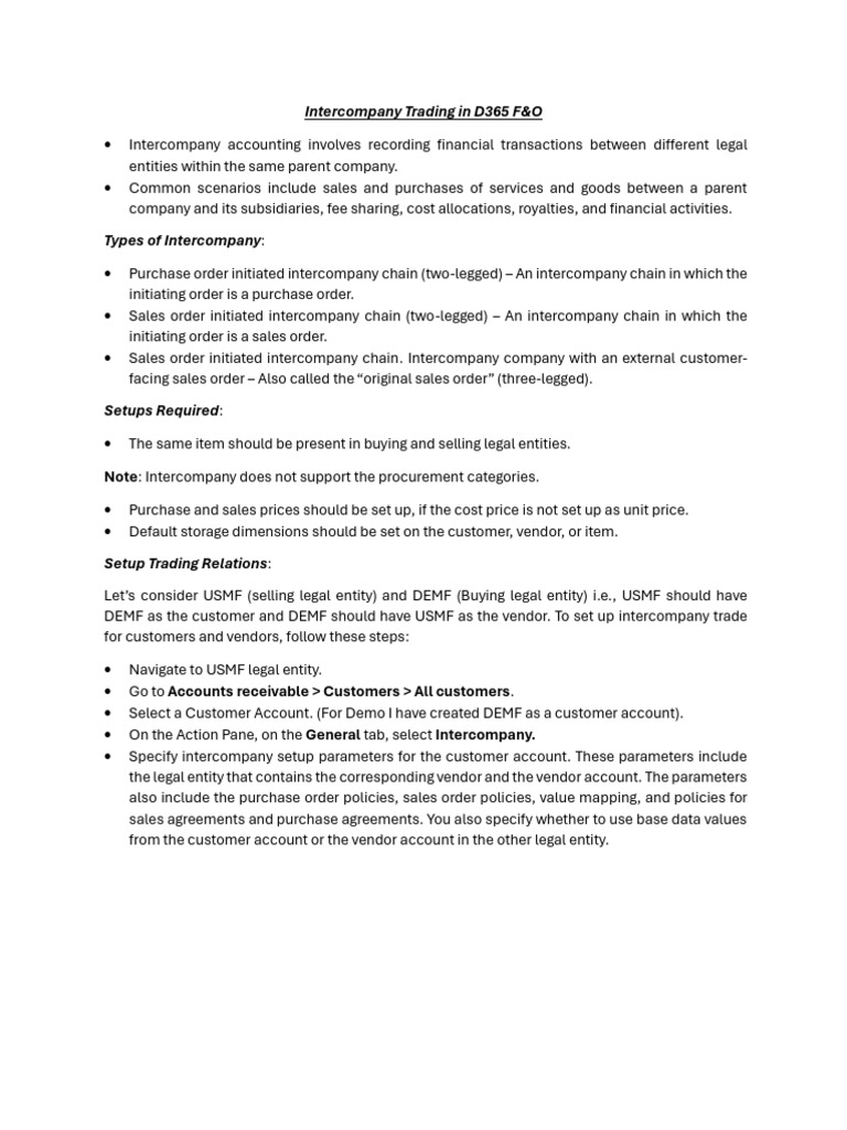 Intercompany Trading Setup in D365 F&O | PDF | Receipt | Finance ...