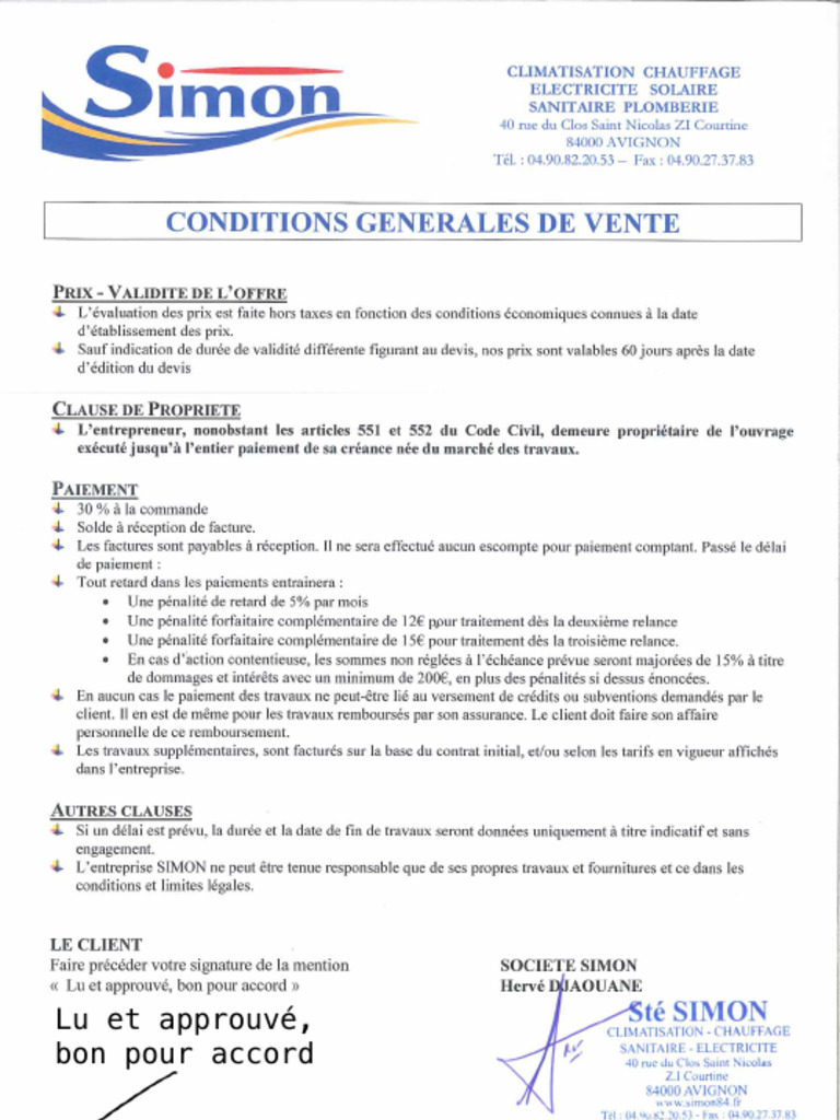 Conditions Generales de Vente 2023 | PDF