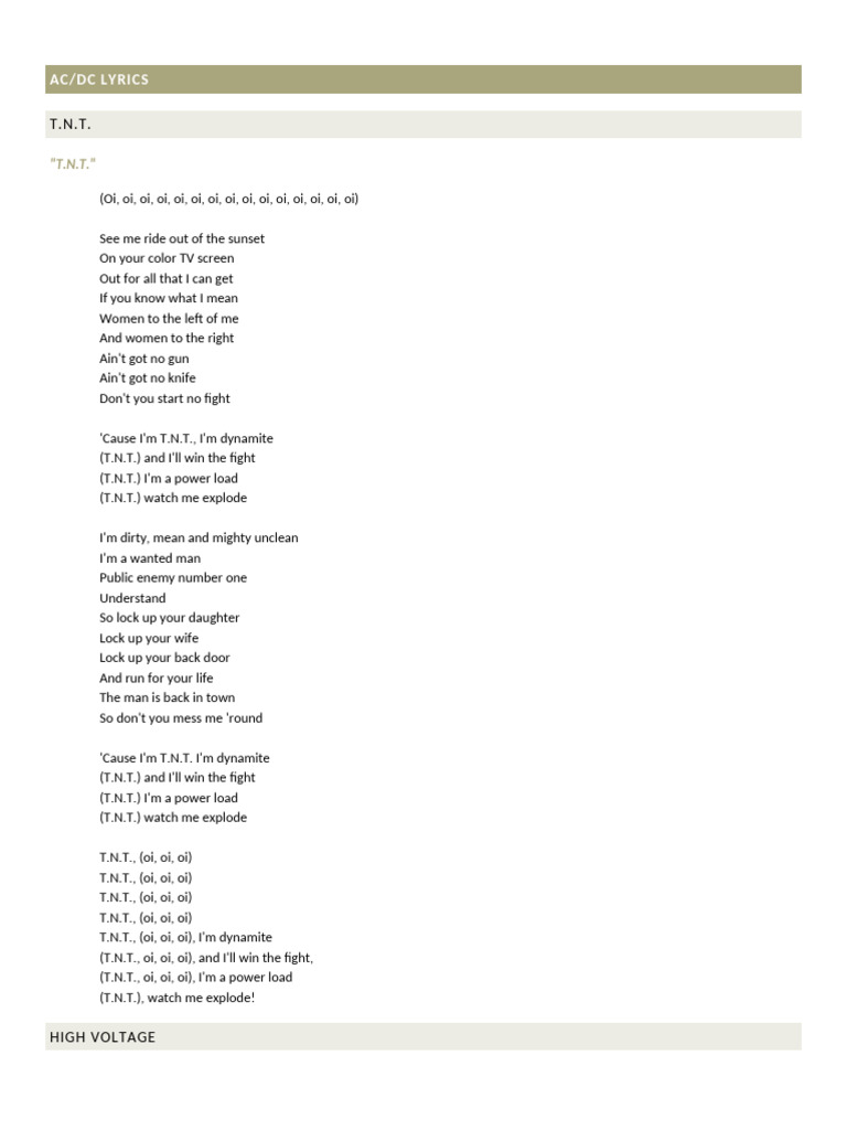 ACDC Lyrics | PDF