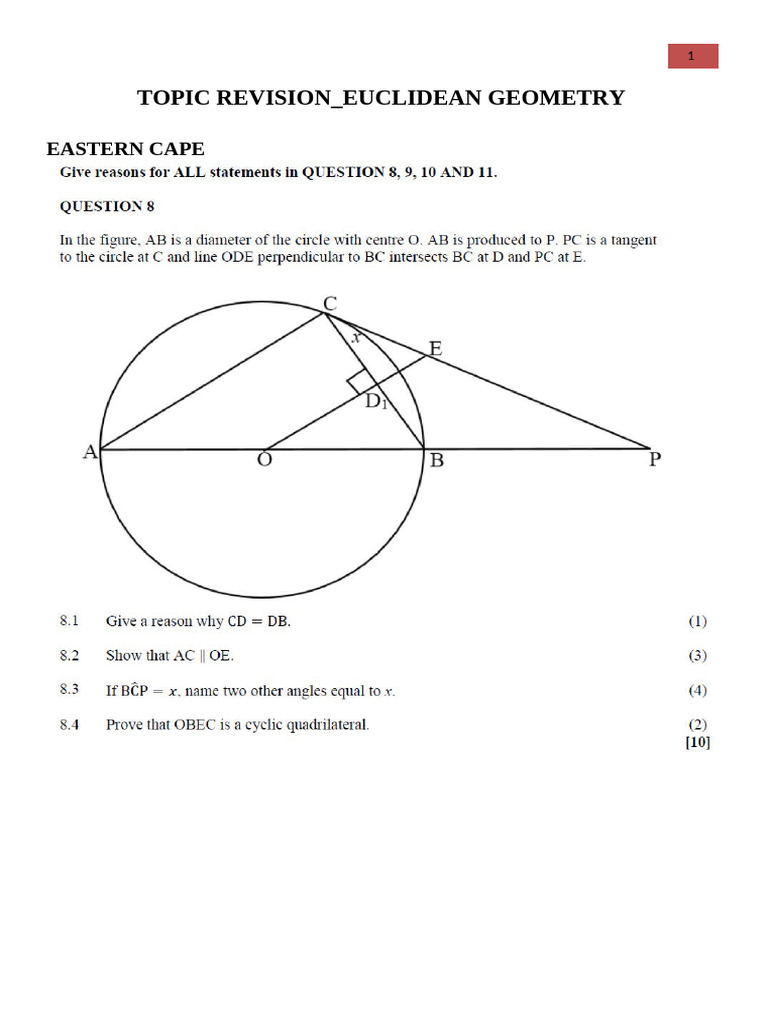 Topic Revision - Euclidean Geometry - GR 12 - June 2017 | PDF