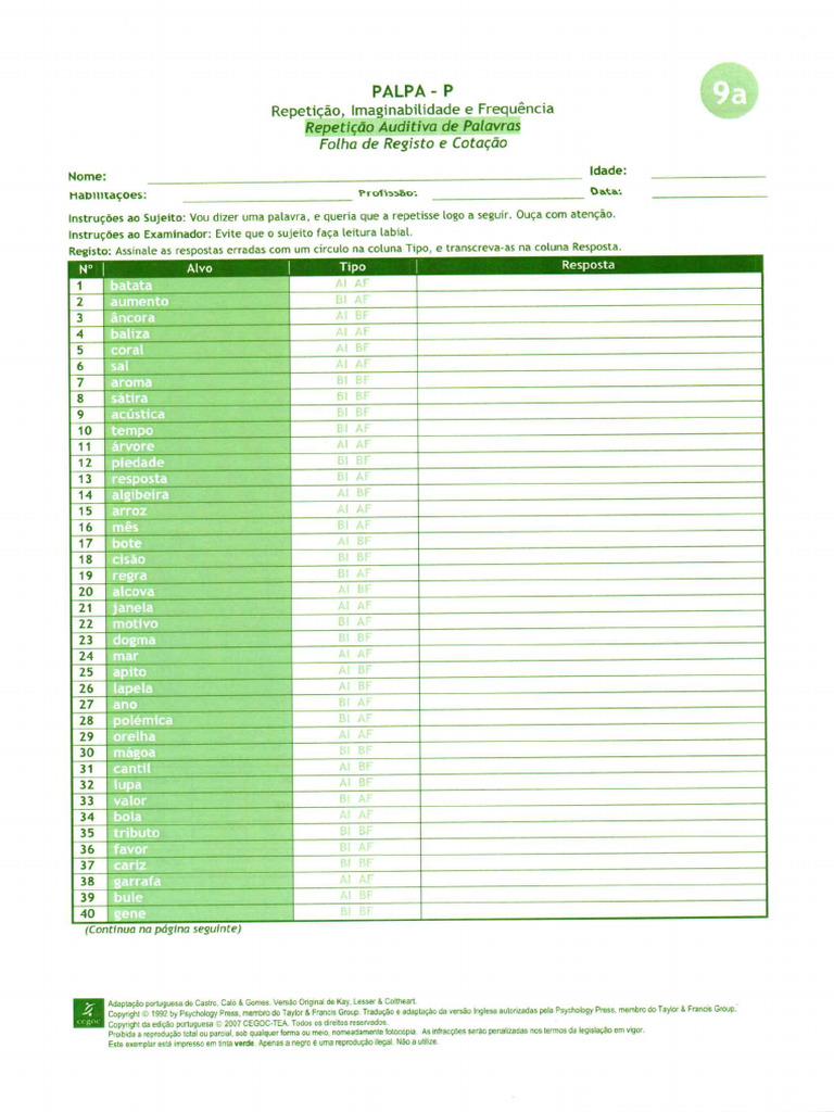 Folha de Registo 9a.A | PDF