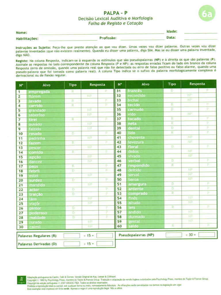 Folha de Registo 6a | PDF