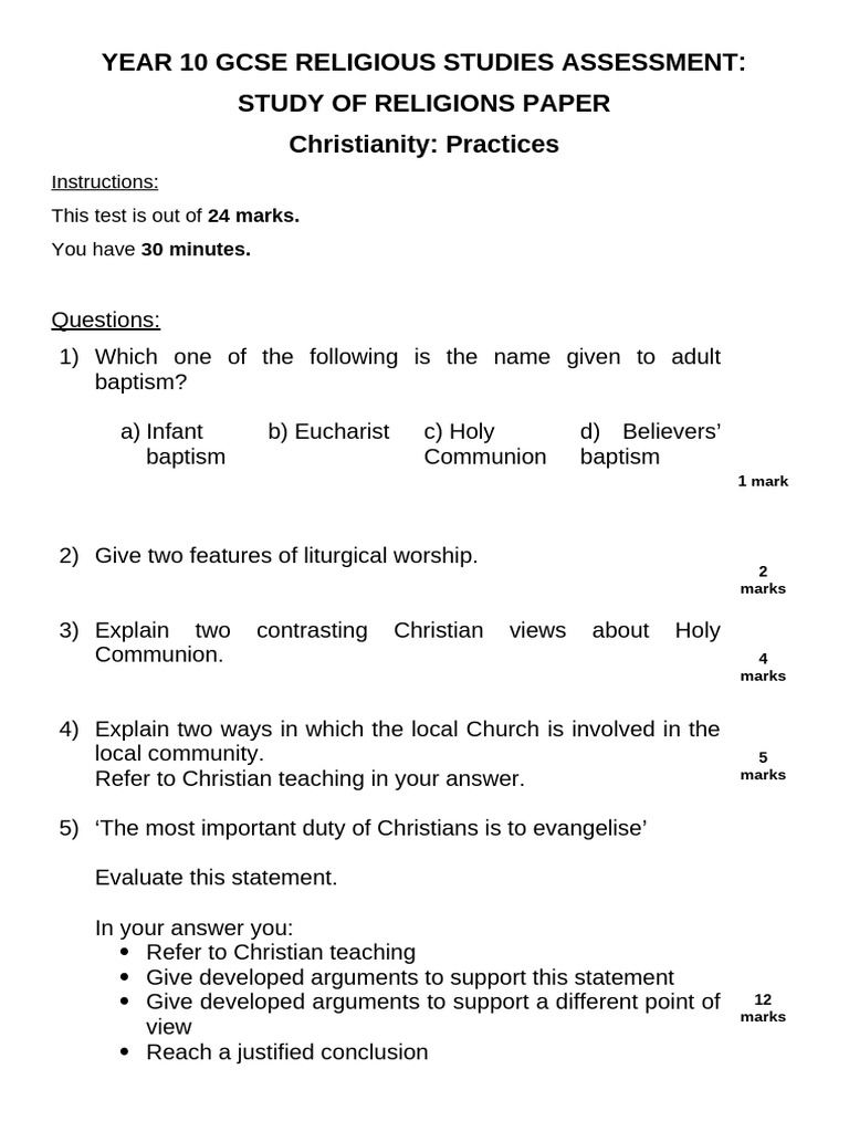 Christian Practices Assessment 1 | PDF