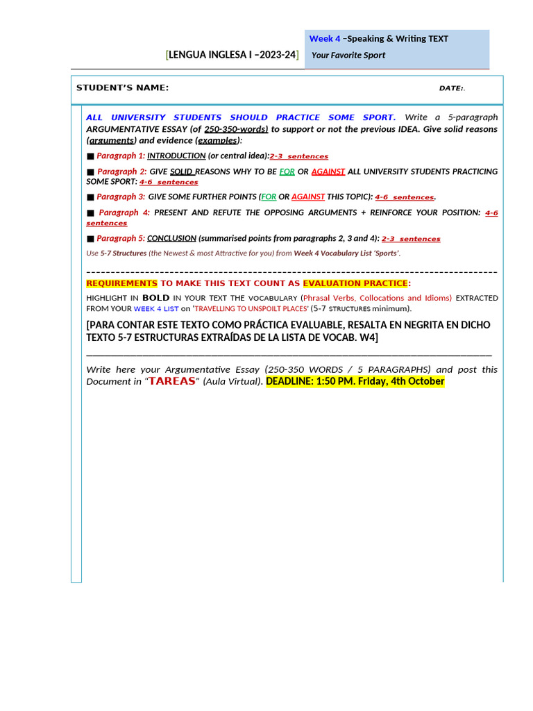 Week 4 Speaking Class - Assignment | PDF