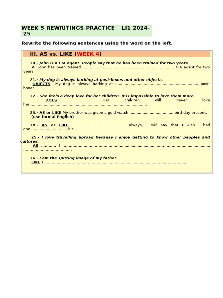 W5 REWRITINGS Practice - LI1 2024-25 | PDF