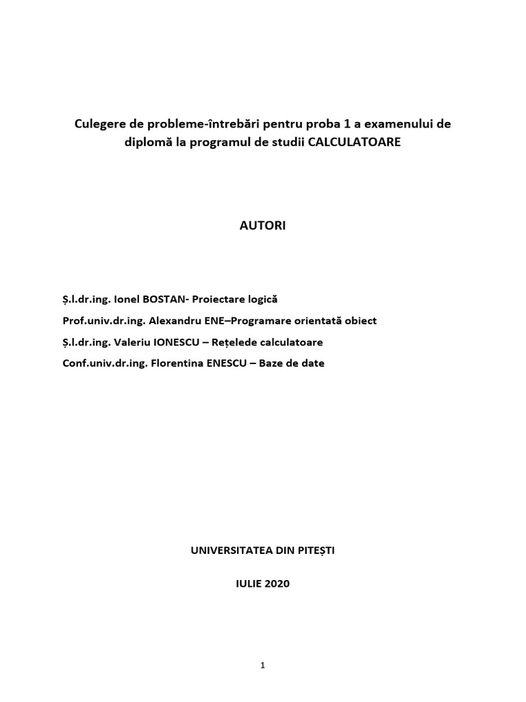 Culegere de Probleme Calculatoare 2020 | PDF