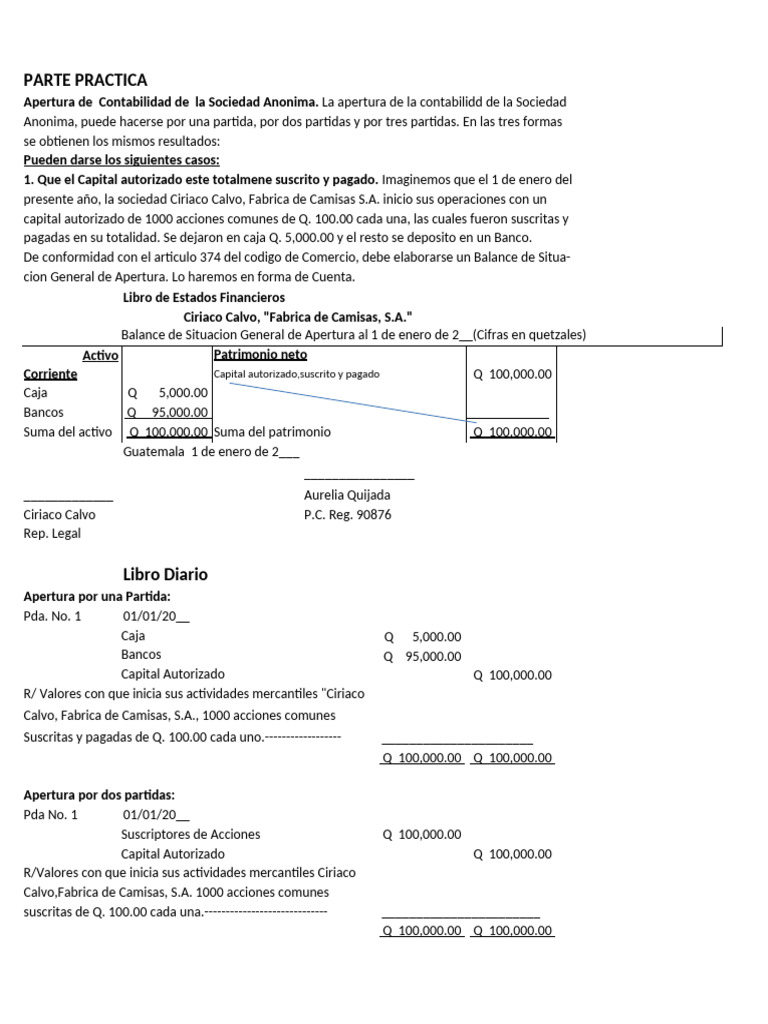Parte practica Sociedad Anonima | PDF