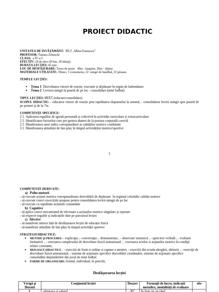 Proiect Didactic Cls. | PDF