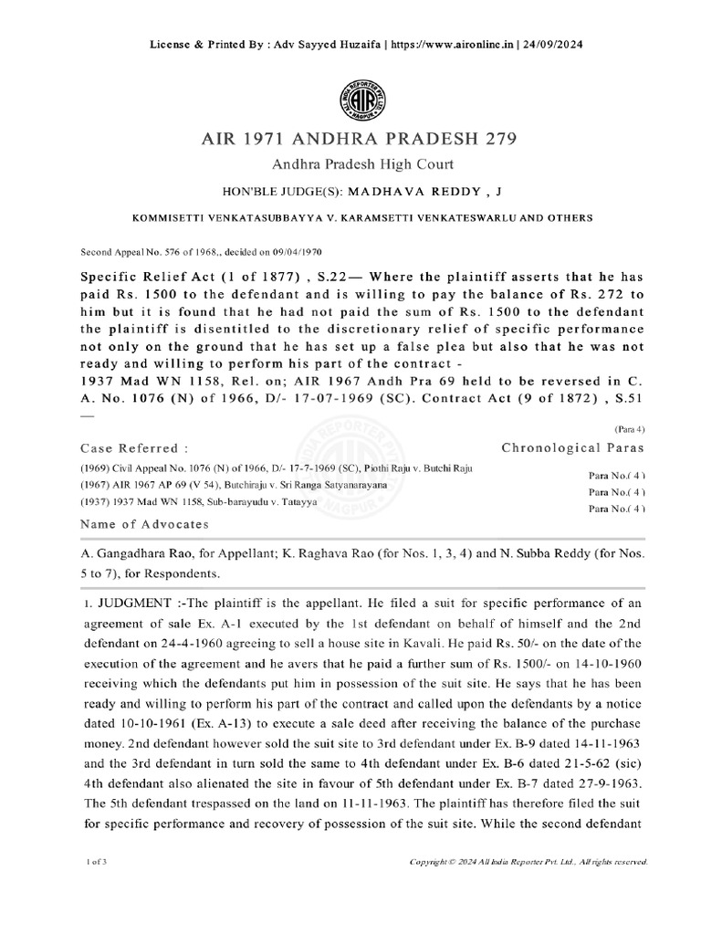 Air 1971 Andhra Pradesh 279 | PDF