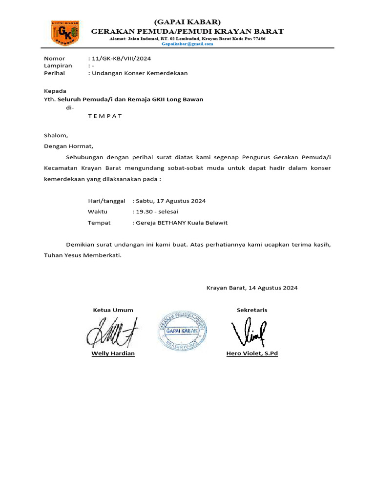 Undangan Pemuda GKII Long Bawan | PDF