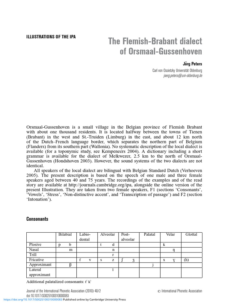 The Flemish Brabant Dialect of Orsmaal Gussenhoven | PDF