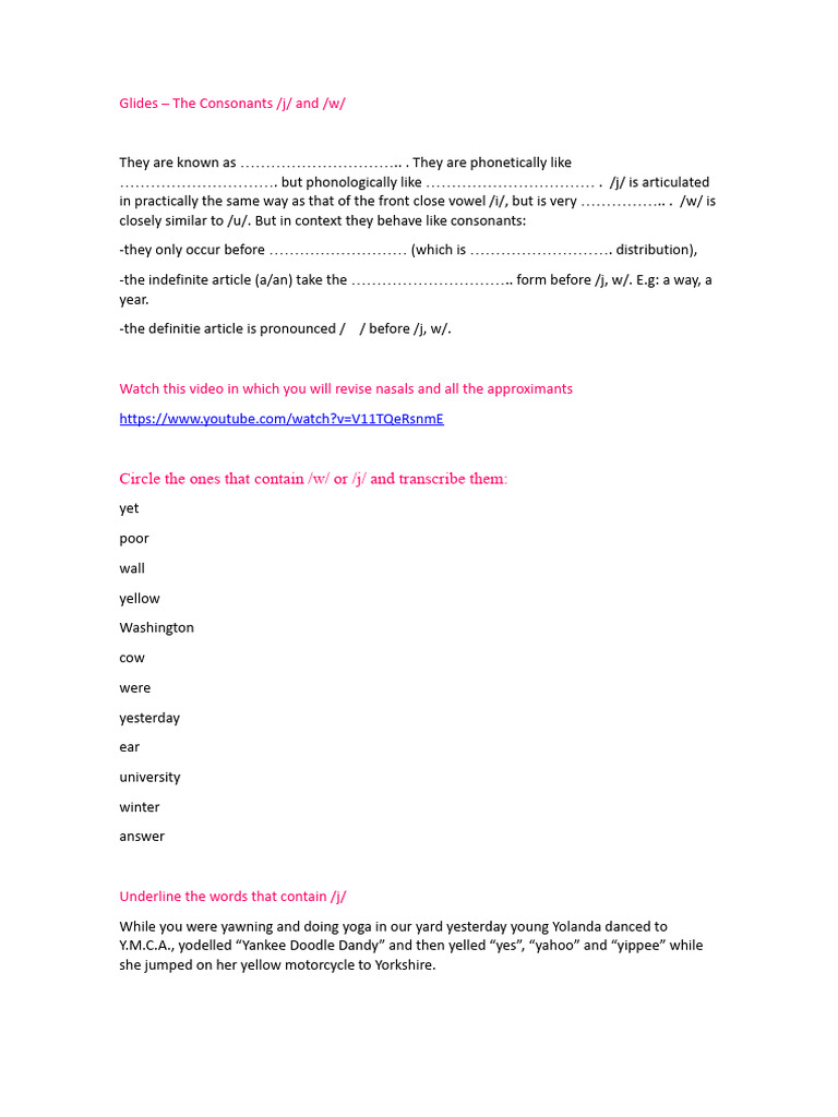 Glides-The Consonants J and W.docx-1 | PDF