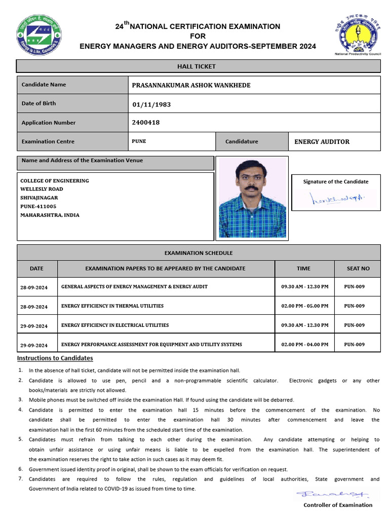 24 National Certification Examination FOR Energy Managers and Energy ...